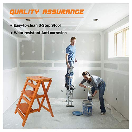 3 Step Stool Home Wooden Folding Ladder Chair Thickened Library Stair Chair Portable Light Garden Tool Ladder Maximum Load 150KG