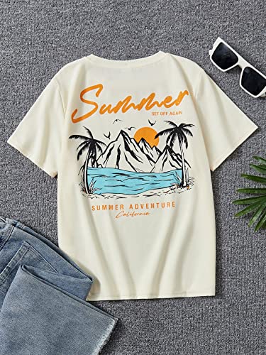COZYEASE Boys' Oversized Letter Graphic Print Tee Top Round Neck Short Sleeve Casual Summer T Shirt Beige 10Y