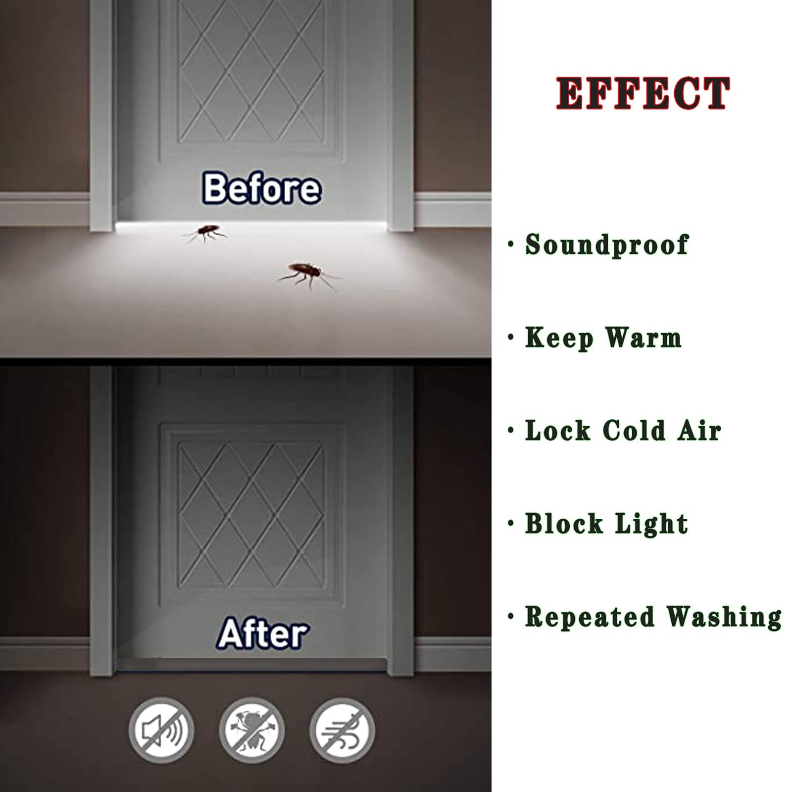 Door Bottom Sealing Strip Removable and Washable Under Door Draft Stopper Home Dorm Bedroom Sound Proof Noise Reduction Door EVA Draft Stopper Gray