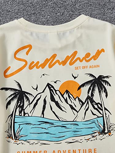 COZYEASE Boys' Oversized Letter Graphic Print Tee Top Round Neck Short Sleeve Casual Summer T Shirt Beige 10Y