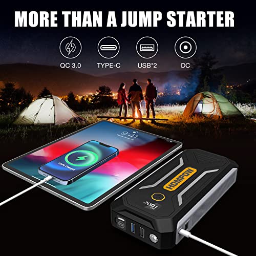 3000A Peak Jump Starter Battery Pack for Up to 10L Gas and 8L Diesel Engines, 12V Portable Car Battery Jump Starter Box with 400 Lumens LED Light
