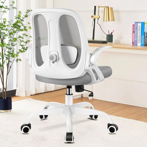 Razzor Office Chair, Ergonomic Computer Desk Chair with Lumbar Support, Breathable Mesh Rolling Swivel Task Chair with Flip-up Armrest and Adjustable Height for Home Office - LightGray