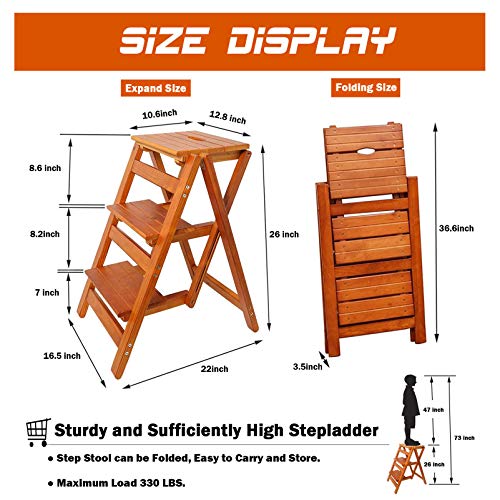 3 Step Stool Home Wooden Folding Ladder Chair Thickened Library Stair Chair Portable Light Garden Tool Ladder Maximum Load 150KG