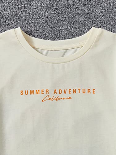 COZYEASE Boys' Oversized Letter Graphic Print Tee Top Round Neck Short Sleeve Casual Summer T Shirt Beige 10Y