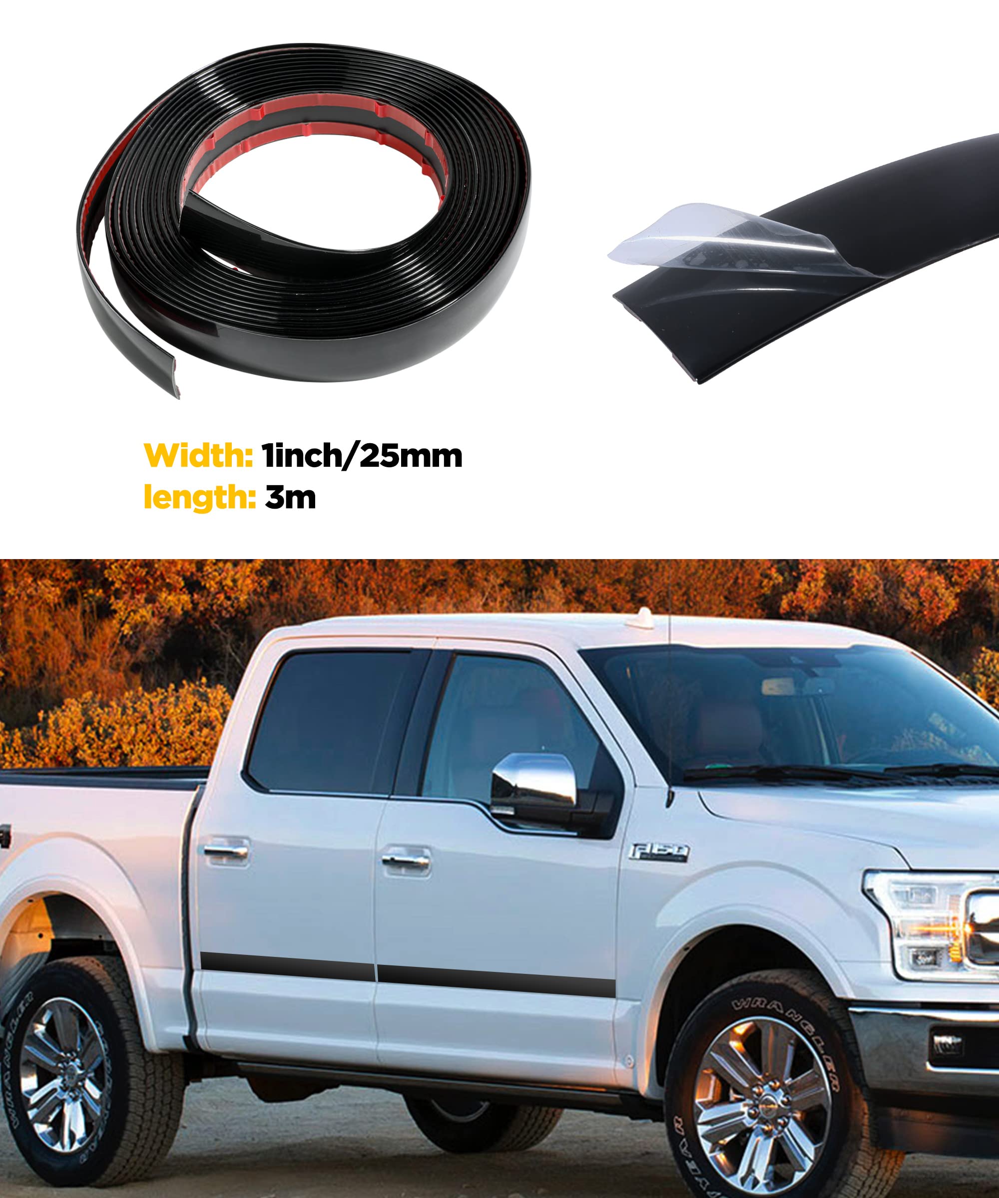 ESEWALAS 16Ft Self Adhesive PVC Car Decal Sticker,Automotive Edge Lip Protect Sticker,Car Exterior and Interior Molding Trim,Scratchproof Tape,Decorative Strip (1inch)