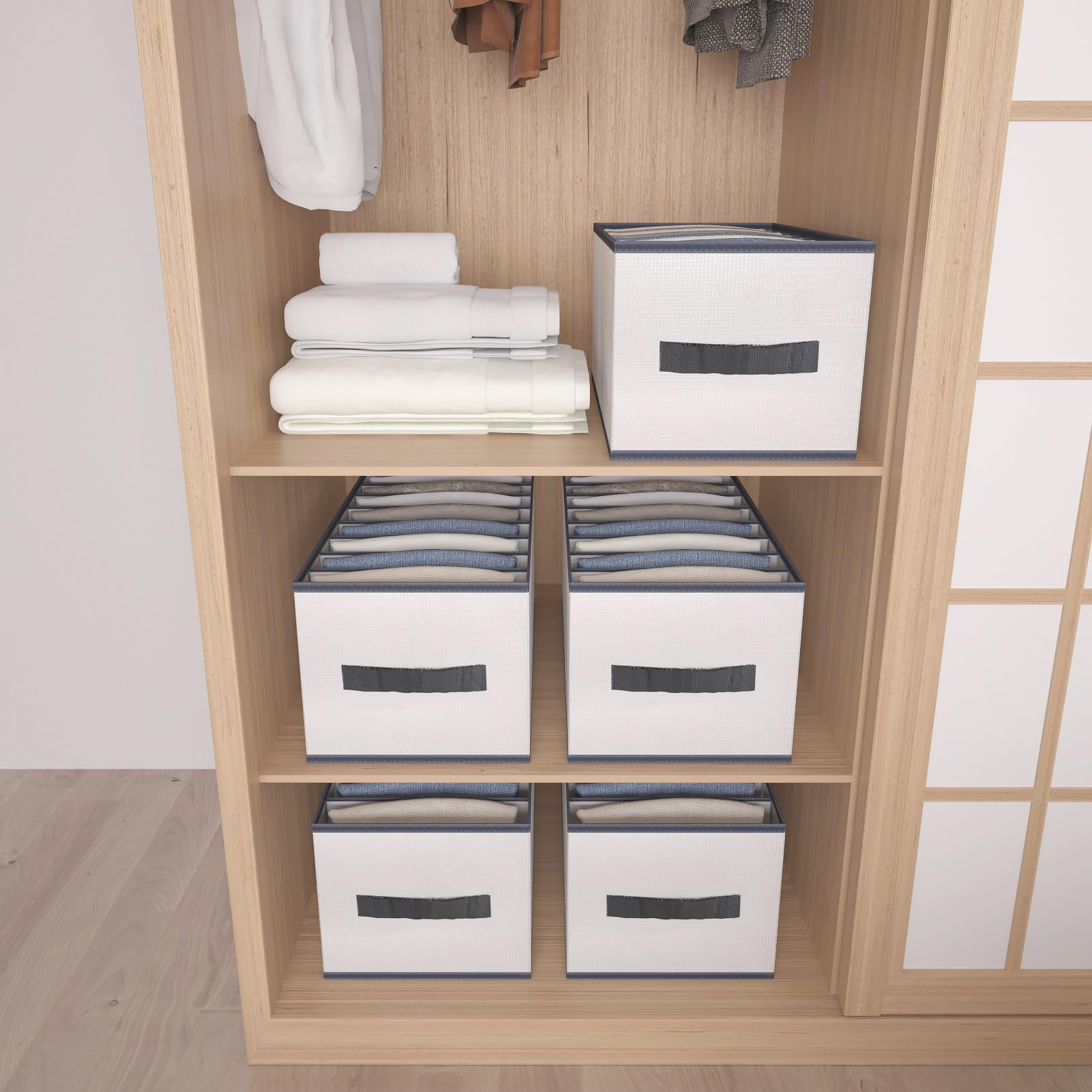Bosuelife 3 Pack Wardrobe Clothes Organizer for Jeans Sized 0-10, 8 Compartments Waterproof Mesh Closet Organizer, Dimension 15-3/4" x 9-1/2"x 8" (Compartment width: 2")