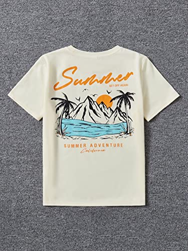 COZYEASE Boys' Oversized Letter Graphic Print Tee Top Round Neck Short Sleeve Casual Summer T Shirt Beige 10Y