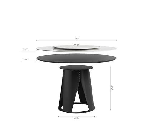 Runboll 59'' Modern Round Dining Table with Lazy Susan, Sintered Stone Dinner Table with 35.4" Round Turntable for Dining Room(Not Included Chairs)