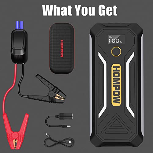 3000A Peak Jump Starter Battery Pack for Up to 10L Gas and 8L Diesel Engines, 12V Portable Car Battery Jump Starter Box with 400 Lumens LED Light