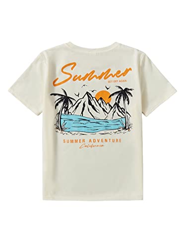 COZYEASE Boys' Oversized Letter Graphic Print Tee Top Round Neck Short Sleeve Casual Summer T Shirt Beige 10Y