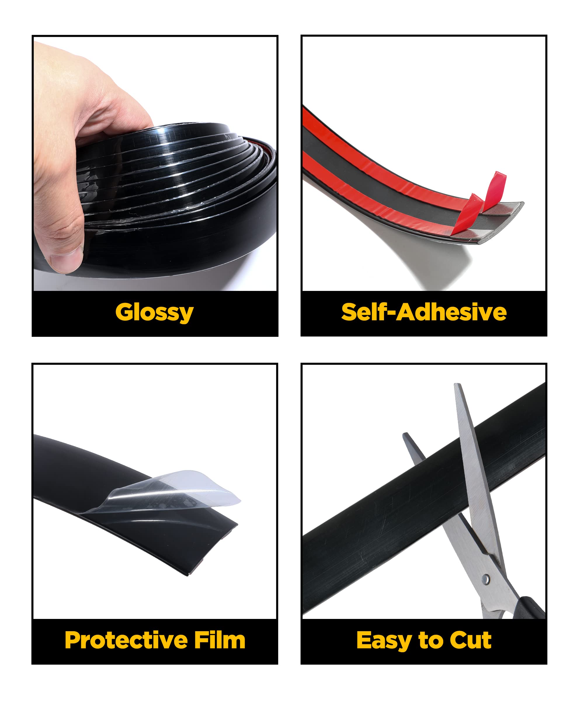 ESEWALAS 16Ft Self Adhesive PVC Car Decal Sticker,Automotive Edge Lip Protect Sticker,Car Exterior and Interior Molding Trim,Scratchproof Tape,Decorative Strip (1inch)