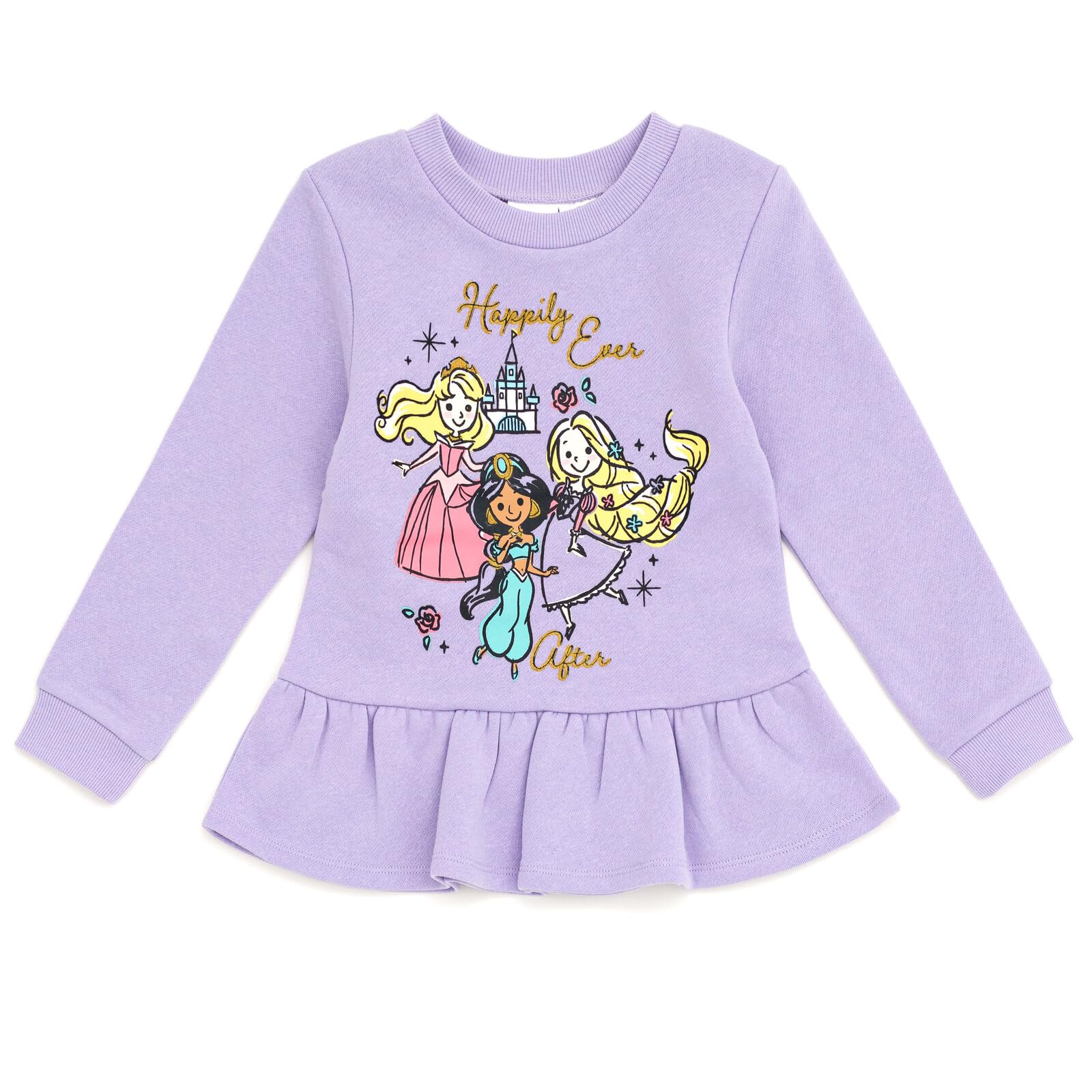 Disney Princess Rapunzel Jasmine Aurora Toddler Girls Fleece Sweatshirt and Pants Set Purple 5T