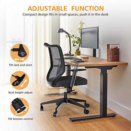 ETasker Office Chair with Adjustable Arms Mid-Back Desk Chair Black - Breathable Mesh Ergonomic Office Chair - Swivel Computer Chair with Rocking Function - Height Adjustable Home Office Desk Chair