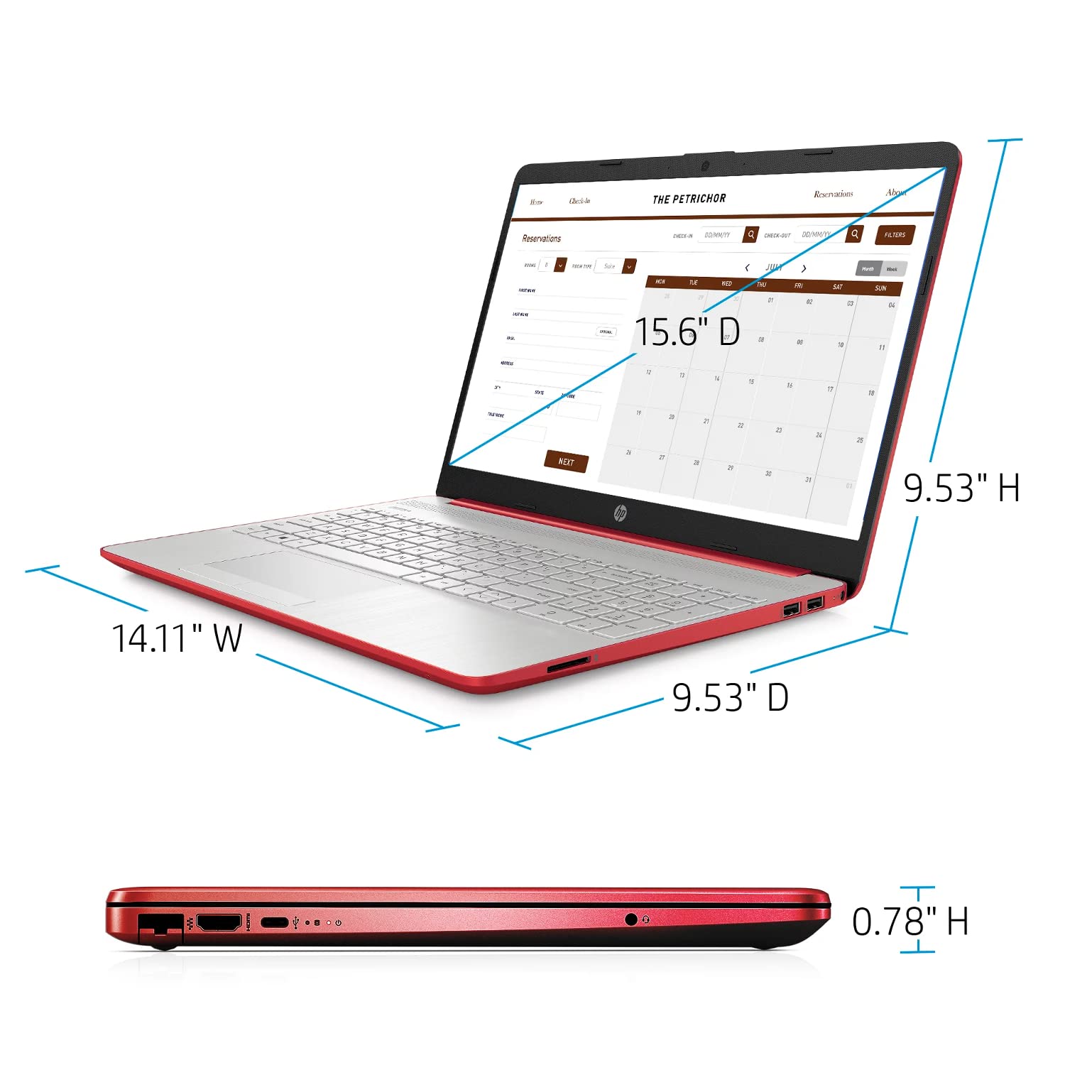 HP 15.6" HD Laptop for Business and Student, Intel Pentium Silver N5030, 16GB RAM, 512GB SATA SSD, Webcam, Media Card Reader, RJ45, HDMI, Wi-Fi, Windows 11 Home, Scarlet Red, KKE Accessories