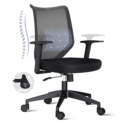 ETasker Office Chair with Adjustable Arms Mid-Back Desk Chair Black - Breathable Mesh Ergonomic Office Chair - Swivel Computer Chair with Rocking Function - Height Adjustable Home Office Desk Chair