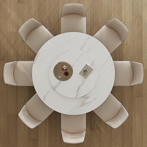 Runboll 59'' Modern Round Dining Table with Lazy Susan, Sintered Stone Dinner Table with 35.4" Round Turntable for Dining Room(Not Included Chairs)