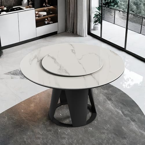 Runboll 59'' Modern Round Dining Table with Lazy Susan, Sintered Stone Dinner Table with 35.4" Round Turntable for Dining Room(Not Included Chairs)