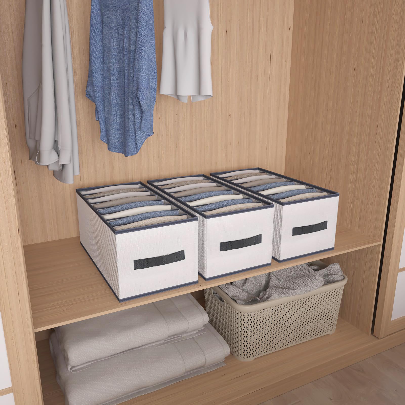Bosuelife 3 Pack Wardrobe Clothes Organizer for Jeans Sized 0-10, 8 Compartments Waterproof Mesh Closet Organizer, Dimension 15-3/4" x 9-1/2"x 8" (Compartment width: 2")