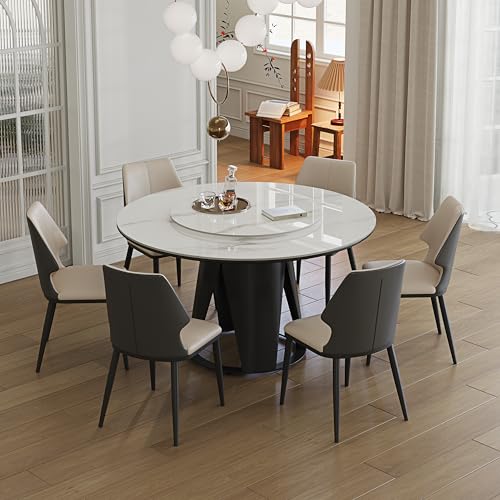 Runboll 59'' Modern Round Dining Table with Lazy Susan, Sintered Stone Dinner Table with 35.4" Round Turntable for Dining Room(Not Included Chairs)