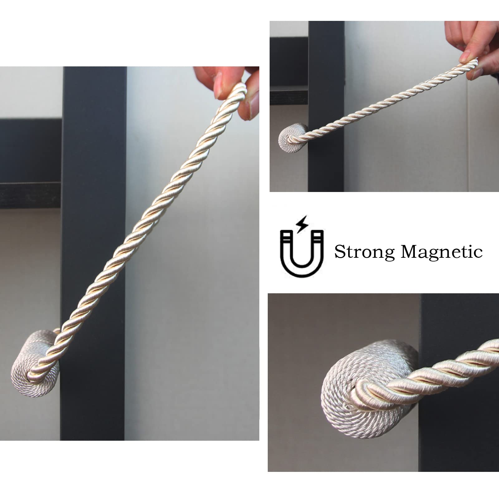 Hangtty Magnetic Curtain Tiebacks 2 Pack Beige Curtain Rope Tieback Curtain Holders for Drapes Modern Tie Backs Decorative Curtain Holdbacks