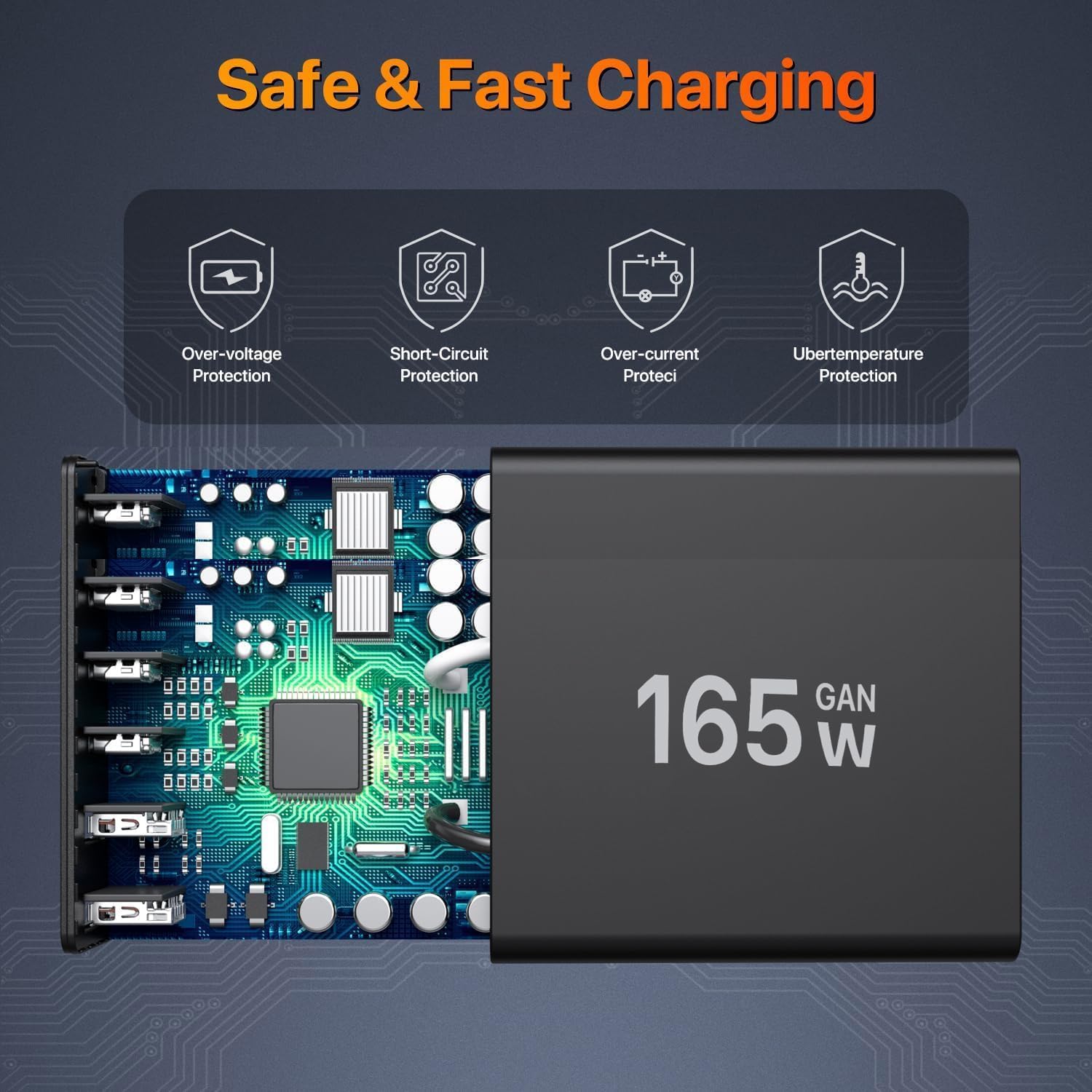 USB C Charger Block, 165W Multiple Charging Station, USB Charger Block, 6-Port USB C Charging Station Compatible with MacBook Pro/Air, iPhone 14/13/12 Series, Samsung Galaxy, Pixel, Laptop