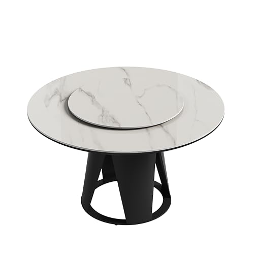 Runboll 59'' Modern Round Dining Table with Lazy Susan, Sintered Stone Dinner Table with 35.4" Round Turntable for Dining Room(Not Included Chairs)