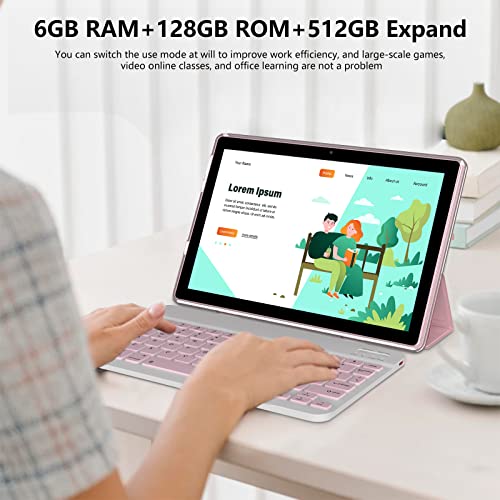 2 in 1 Tablet with Keyboard, 10 inch Android 11 Tablet, 6GB RAM+128GB ROM+1TB Expandable Tablet, 1.8GHz Quad-core Processor, 5G WiFi 6 BT 5.0 Tablets with Mouse| Case| Stylus, 1280*800 IPS Touchscreen