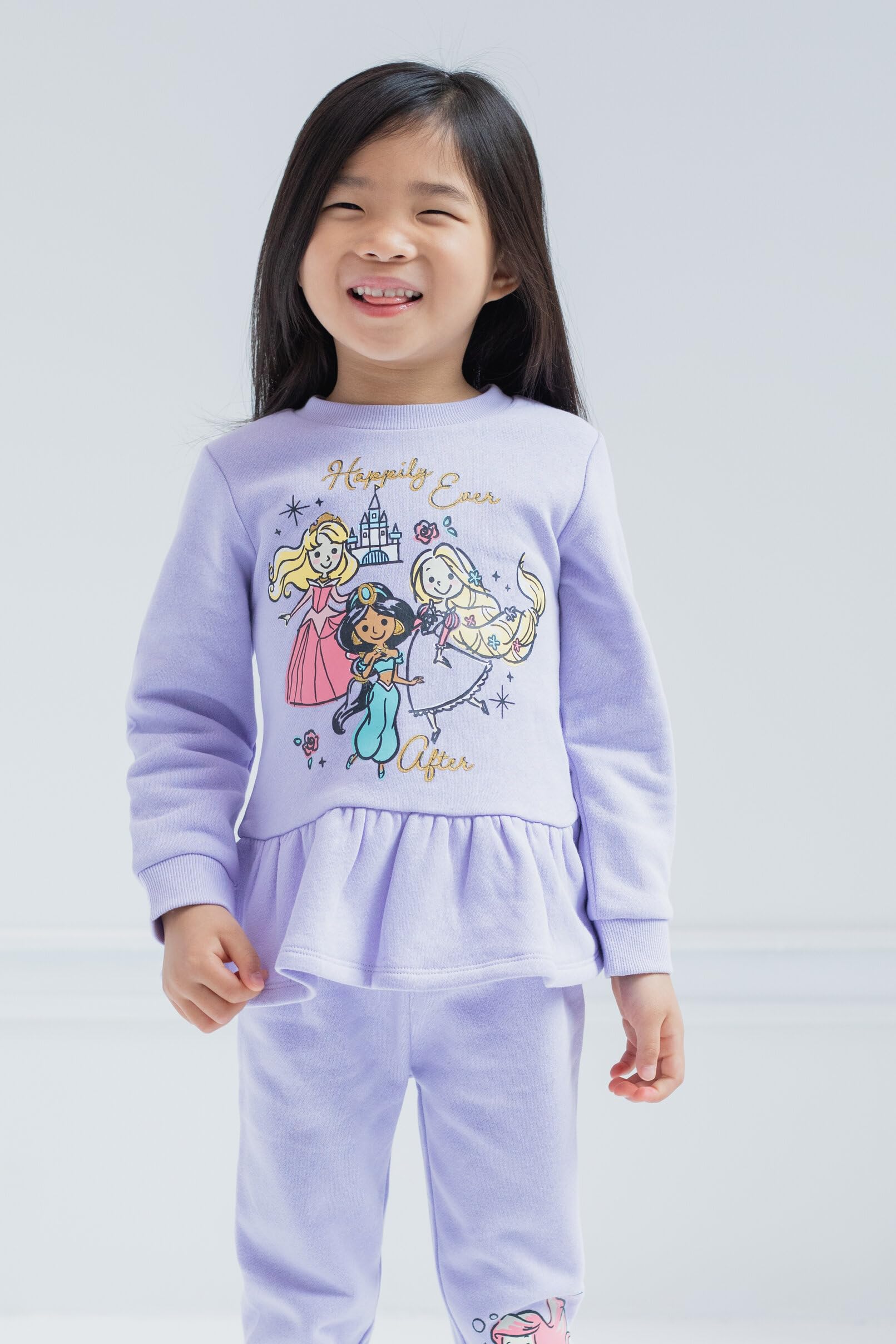 Disney Princess Rapunzel Jasmine Aurora Toddler Girls Fleece Sweatshirt and Pants Set Purple 5T