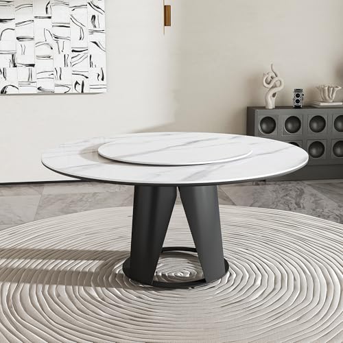Runboll 59'' Modern Round Dining Table with Lazy Susan, Sintered Stone Dinner Table with 35.4" Round Turntable for Dining Room(Not Included Chairs)