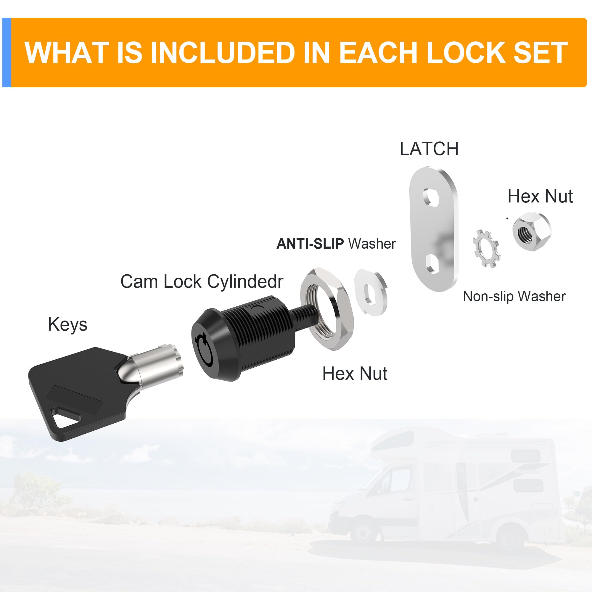 BOZXYE 1 Pack Cabinet Locks with Keys, 1-1/8" Tubular Cam Locks keyed Alike, RV Lock for Storage Door Cabinets Drawer Mail Box Tool Box Lock, Zinc Alloy