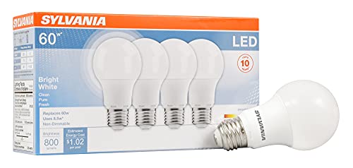 Simple Designs Home LF2000-BLK Mother-Daughter Floor Lamp with Reading Light,Black & Sylvania LED Light Bulb, 60W Equivalent A19, Efficient 8.5W, Medium Base, 800 Lumens, Bright White 4 Pack (79704)
