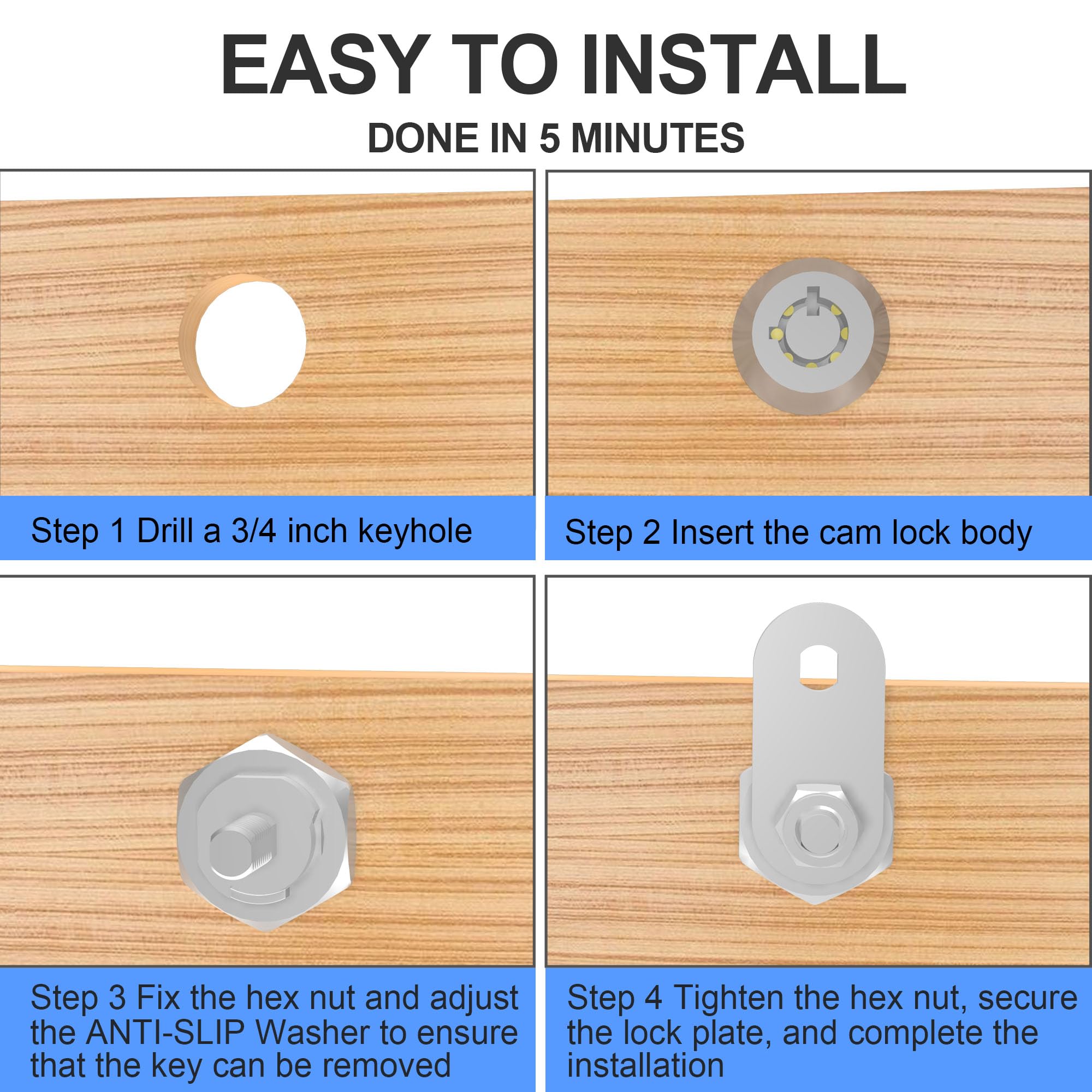 BOZXYE 1 Pack Cabinet Locks with Keys, 1-1/8" Tubular Cam Locks keyed Alike, RV Lock for Storage Door Cabinets Drawer Mail Box Tool Box Lock, Zinc Alloy