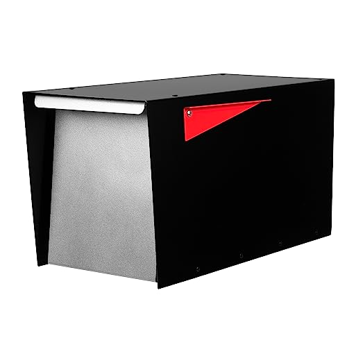 Ilyapa Modern Mailbox, Ready for Post Mount - Black Powder Coated Steel Heavy Duty Curbside Welded Large Mailbox, All Weather Durable, Corrosion Resistant, Stainless Steel Hinges, Magnetic Door