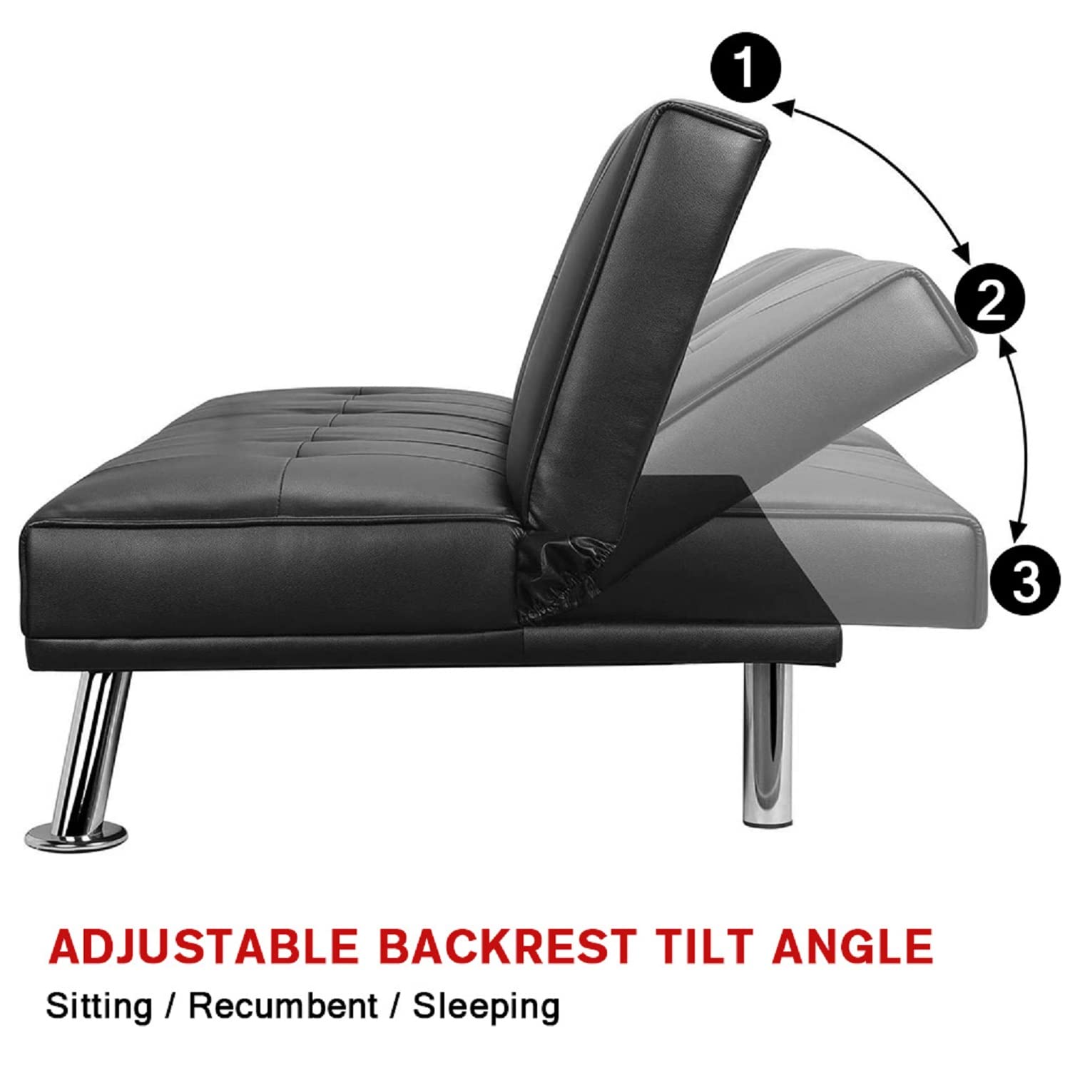 Futon Sofa Loveseat Convertible Sleeper Couch Bed for Living Room Apartment Small Space Furniture Sets with 2 Cup Holders Metal Legs,Removable Soft Pillow-Top Armrest, Black Sofa & Couch