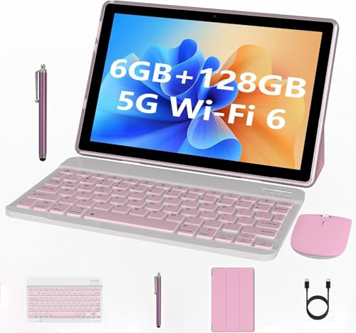 2 in 1 Tablet with Keyboard, 10 inch Android 11 Tablet, 6GB RAM+128GB ROM+1TB Expandable Tablet, 1.8GHz Quad-core Processor, 5G WiFi 6 BT 5.0 Tablets with Mouse| Case| Stylus, 1280*800 IPS Touchscreen