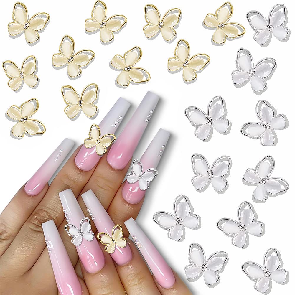 20Pcs Alloy Butterfly Nail Charms 3DMetal Butterfly Nail Gems Nail Rhinestones Shiny Crystal Nail Art Charms Bling Rhinestones Nail Charms For Acrylic Nails DIY Manicure Jewelry Accessories Women Nail Decoration Supplies