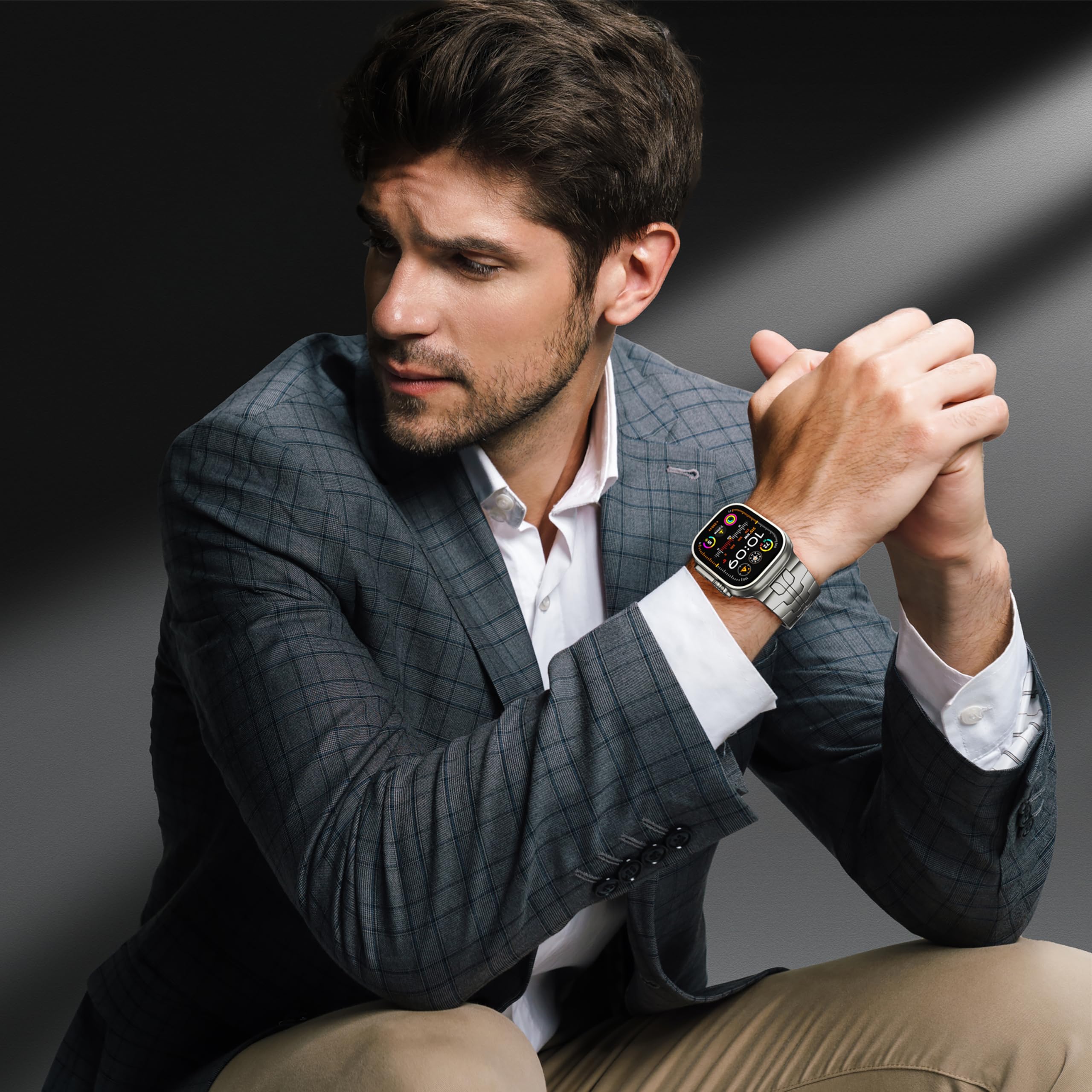 LULULOOK Titanium Band Compatible with Apple Watch Ultra/Ultra 2 49mm, Grade 2 Pure Titanium Metal Smartwatch Replacement Band with Folding Clasp for Men