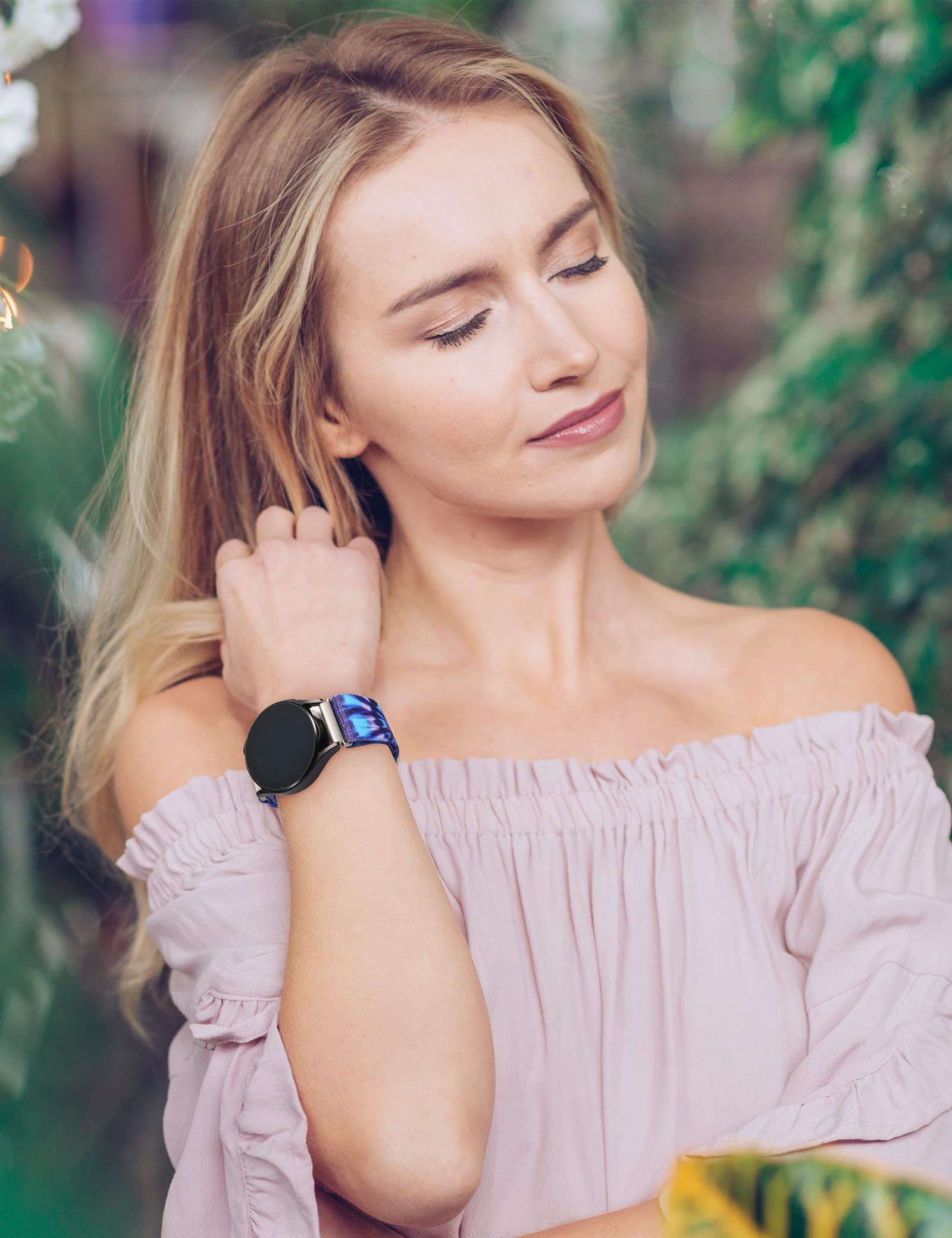 TOYOUTHS 20mm Stretchy Nylon Loop Elastic Bracelet Compatible with Samsung Galaxy Watch Band 7/6/5/4 40mm 44mm/Watch 4 Classic 42mm 46mm/Watch 5 Pro 45mm/Active 2 40mm 44mm/Watch 3 41mm Strap
