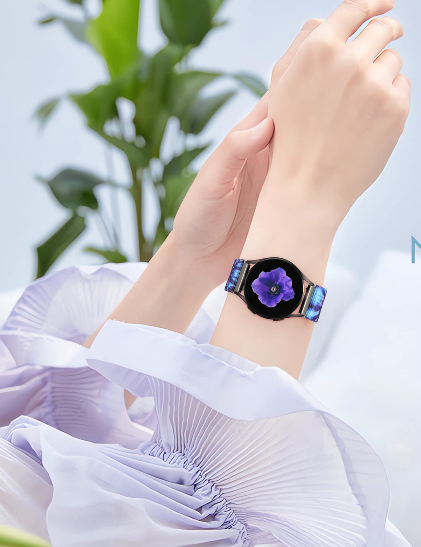 TOYOUTHS 20mm Stretchy Nylon Loop Elastic Bracelet Compatible with Samsung Galaxy Watch Band 7/6/5/4 40mm 44mm/Watch 4 Classic 42mm 46mm/Watch 5 Pro 45mm/Active 2 40mm 44mm/Watch 3 41mm Strap