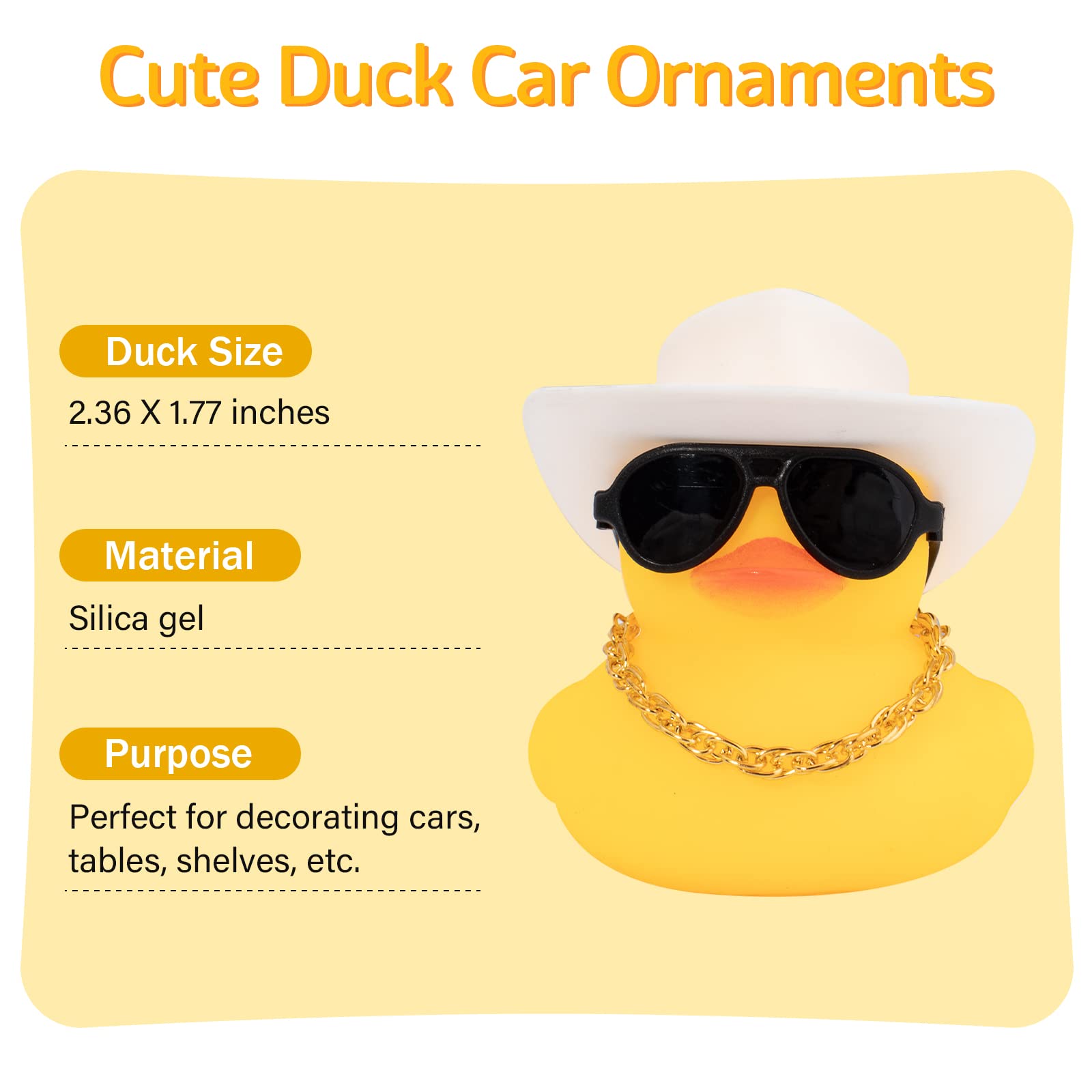 wonuu Rubber Duck Car Ornaments Yellow Duck Car Dashboard Decorations with Propeller Helmet for Christmas Decor and Home Decorations for Adults, Z-White Cowboy Hat