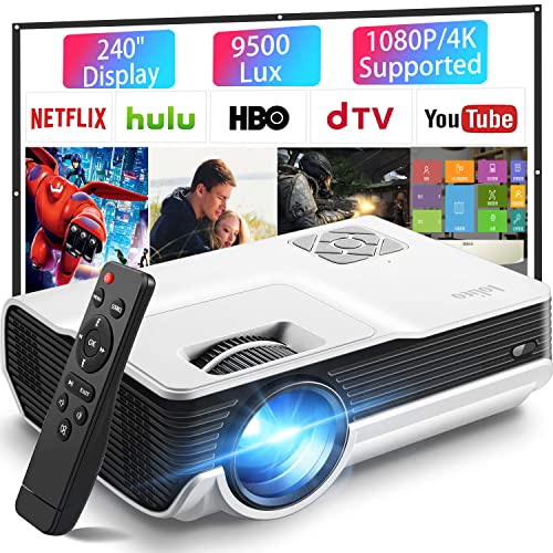 Mini Projector, Iolieo 2022 Upgraded HD Home Projectors, 240'' Display 100000 Hours LED Life, Dual Speakers Portable Projector, Compatible with USB, HDMI, VGA, AV, Laptop,Smartphone