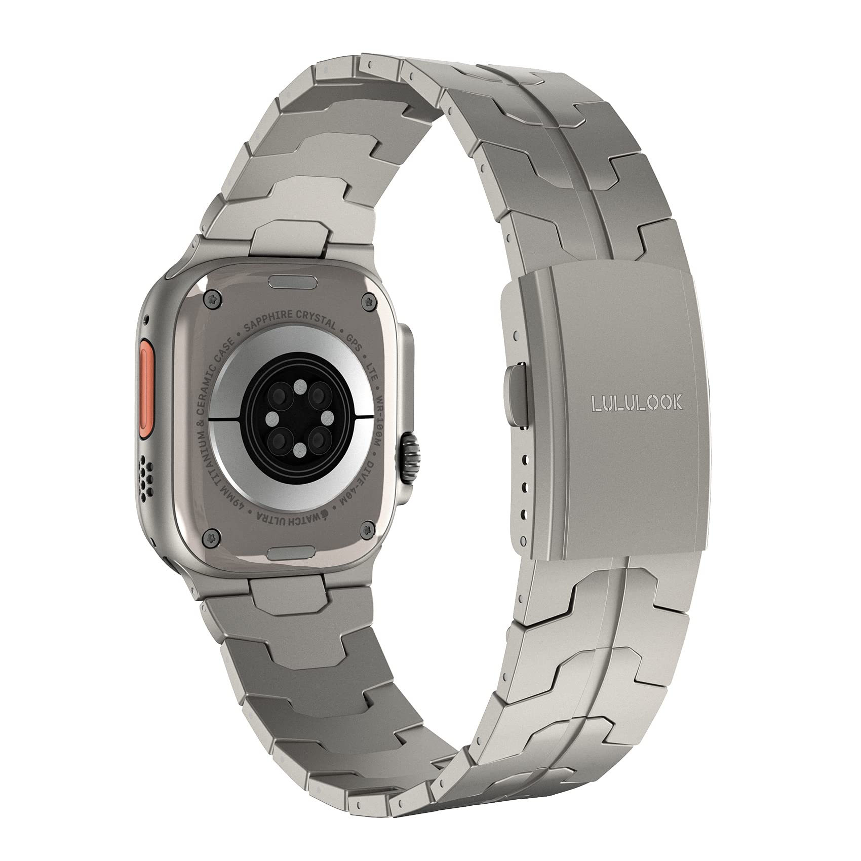 LULULOOK Titanium Band Compatible with Apple Watch Ultra/Ultra 2 49mm, Grade 2 Pure Titanium Metal Smartwatch Replacement Band with Folding Clasp for Men