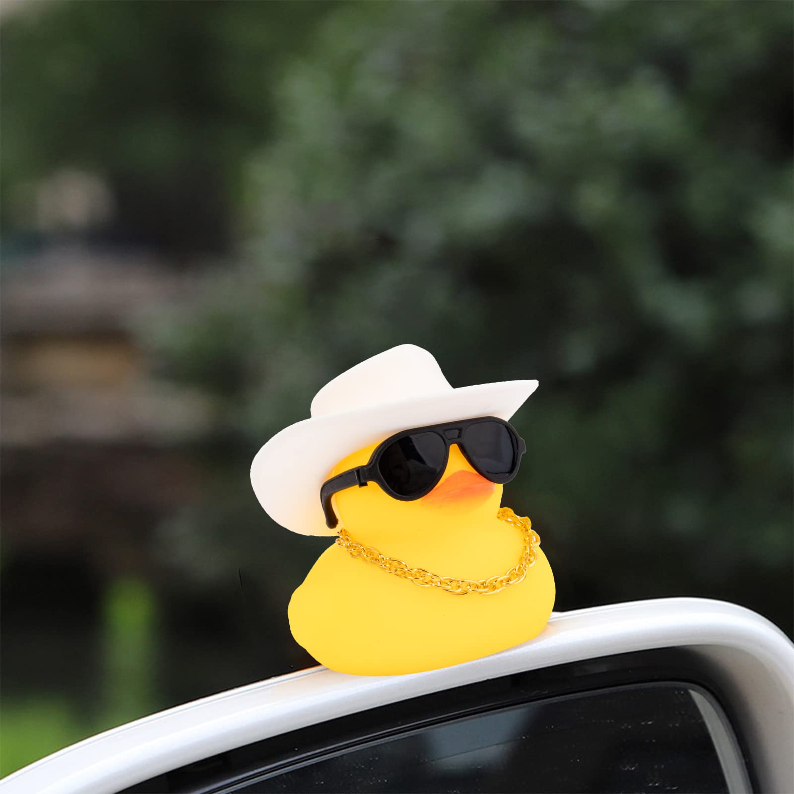 wonuu Rubber Duck Car Ornaments Yellow Duck Car Dashboard Decorations with Propeller Helmet for Christmas Decor and Home Decorations for Adults, Z-White Cowboy Hat
