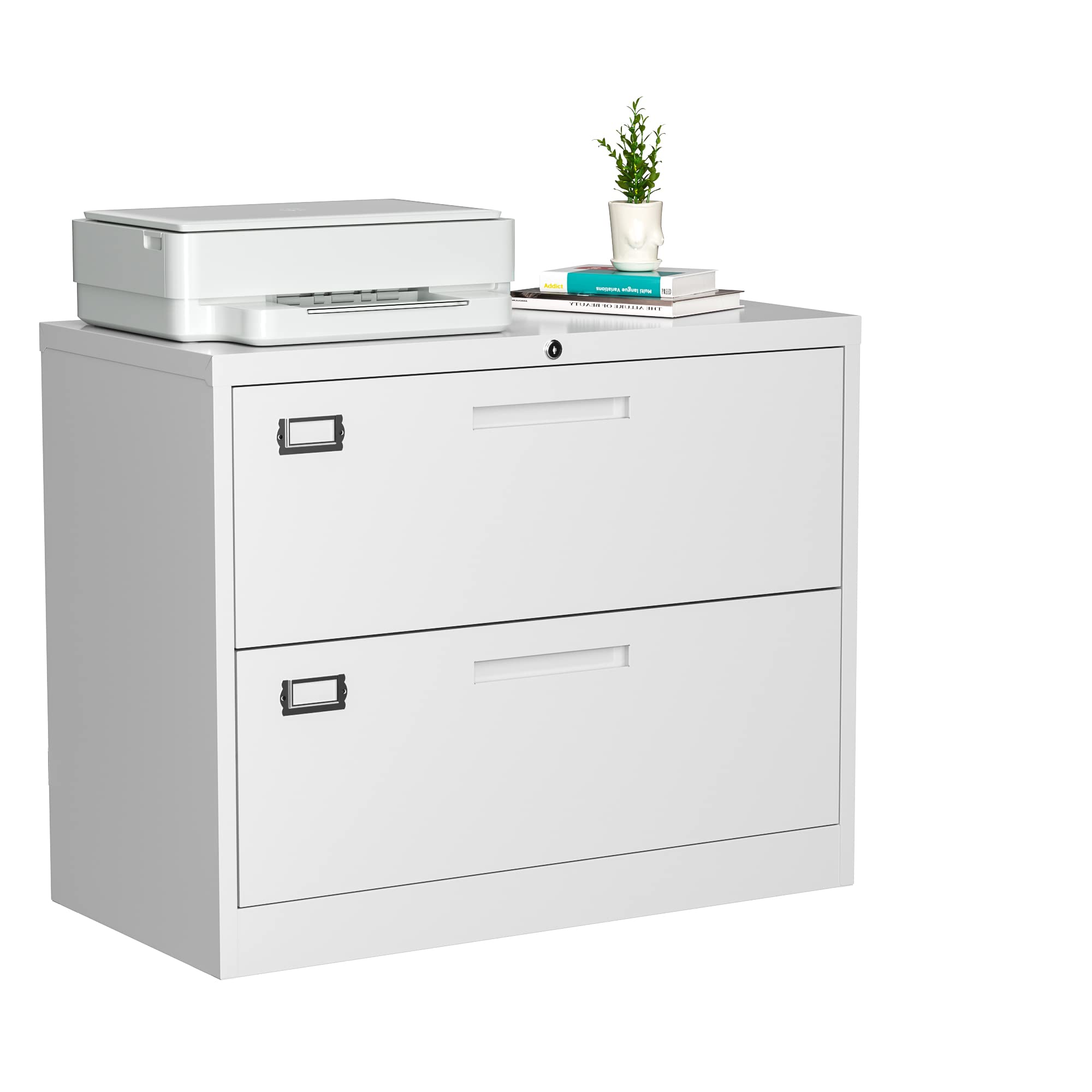 LISSIMO Lateral File Cabinet with 2 Drawer, Locking Filing Cabinet for Home Office,Metal Storage Cabinet for Letter/Legal Size with Anti-tilt Mechanism (White)
