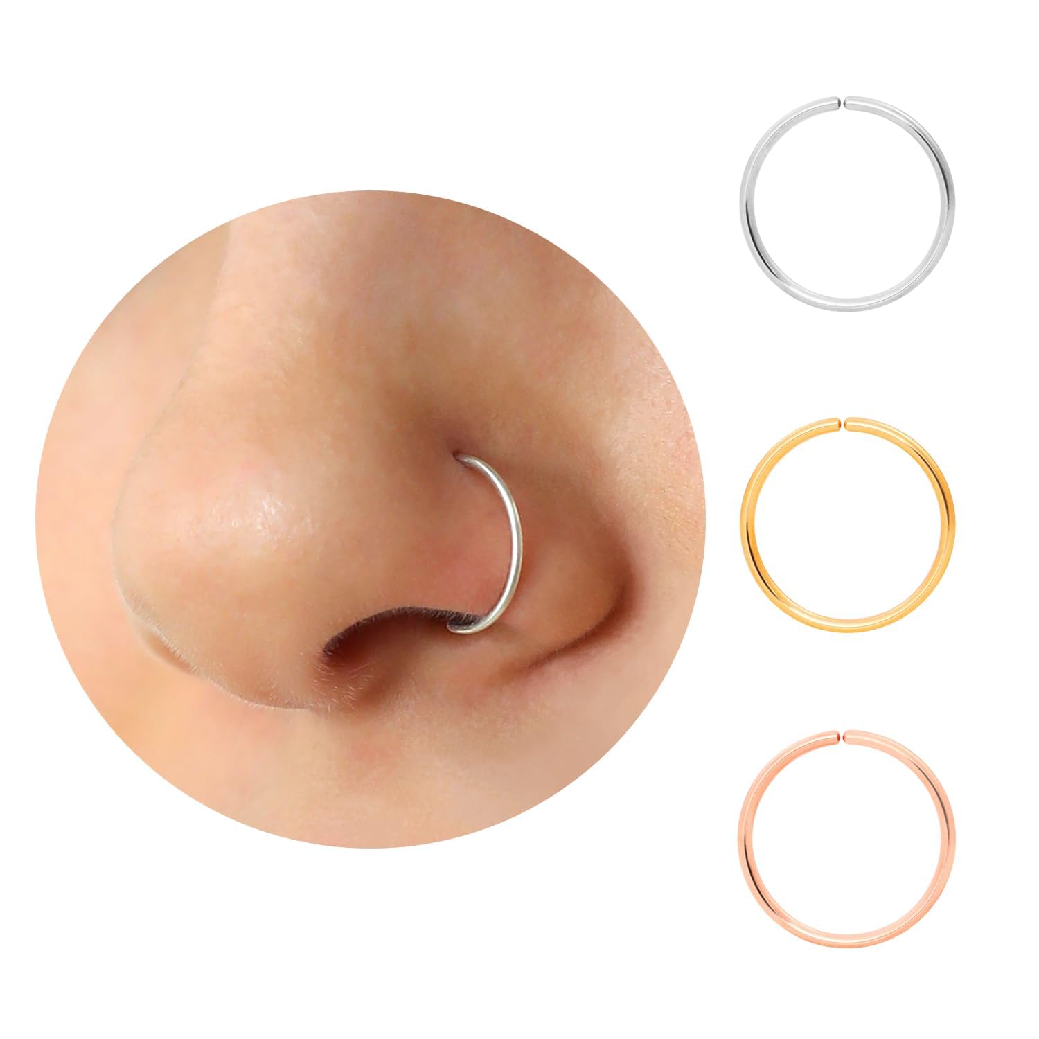 Thin Nose Rings Hoops for Women/Men,Tiny Small Silver Nose Rings 22g for Nose Piercings (1pc - 22 gauge - 7mm,925 Sterling Silver)