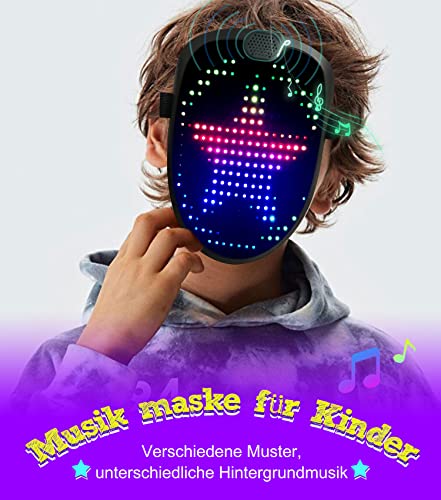 Kid Led Mask with Music Gesture Sensing Transforming Face,Light Up Luminous Digital Glow Masks for Halloween Christmas Birthday Party