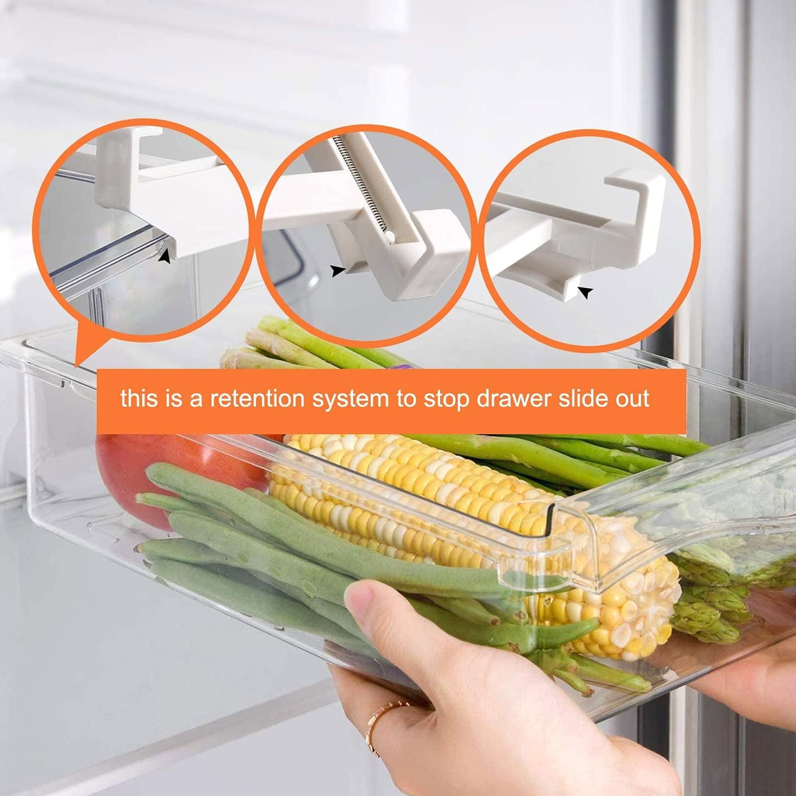 Fridge Drawer Organizer, Refrigerator Organizer Bins Pull Out Shelf Storage Transparent Organizer Fridge Shelf Holder Storage Box for Egg Fruit Vegetable Seafood Meat for Fridge Shelf Under