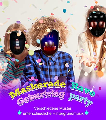 Kid Led Mask with Music Gesture Sensing Transforming Face,Light Up Luminous Digital Glow Masks for Halloween Christmas Birthday Party