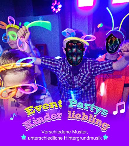 Kid Led Mask with Music Gesture Sensing Transforming Face,Light Up Luminous Digital Glow Masks for Halloween Christmas Birthday Party