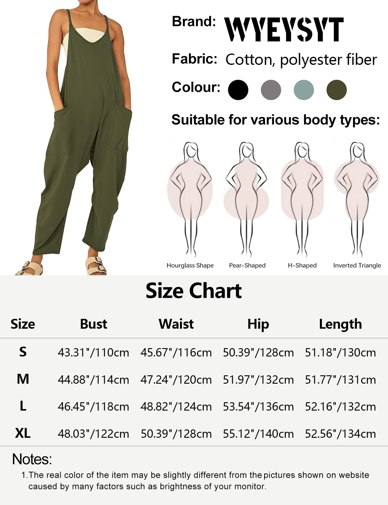 Wyeysyt Womens Casual Jumpsuits Sleeveless Loose Adjustable Strap Overalls Wide Leg Baggy Bibs Romper Pants with Pockets(ArmyGreen-M)